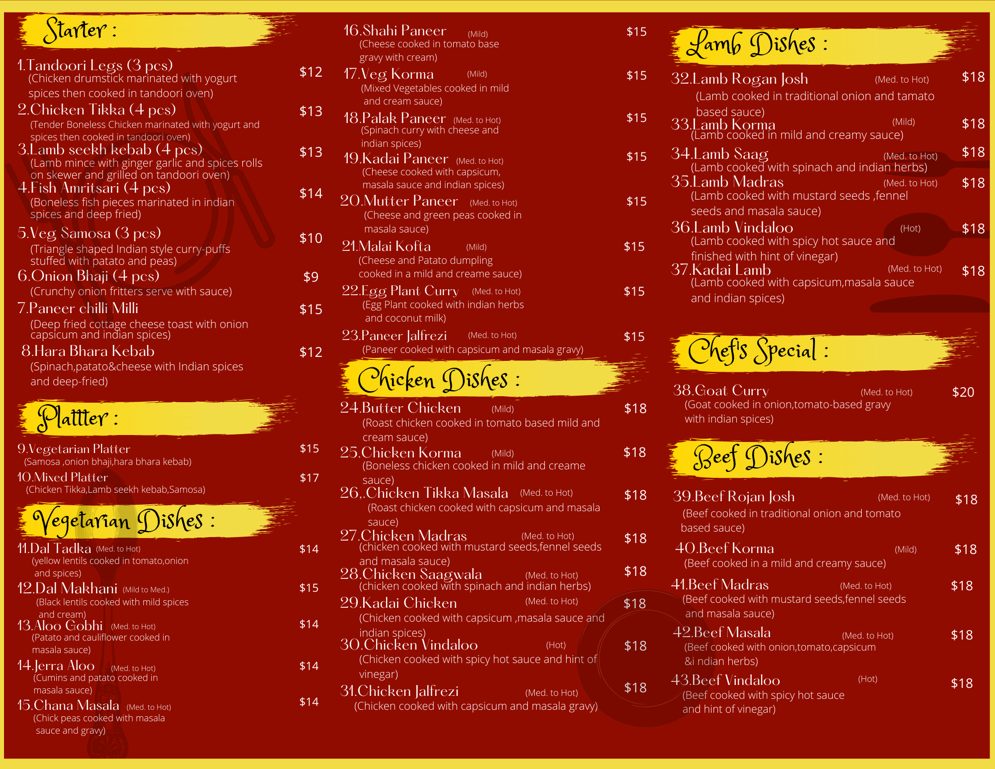 TAKE AWAY MENU - NAMASTE INDIA